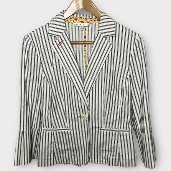 CAbi | Jackets & Coats | Cabi Nautical Ticking White Blue Bell Sleeve ...